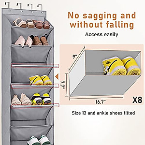 KEETDY Over the Door Shoe Organizer with 8 Deep Pockets, Hanging Shoe Rack for Closet Hanger Fits 20 Pairs Shoe Holder for Narrow Door Shoe Storage, Grey