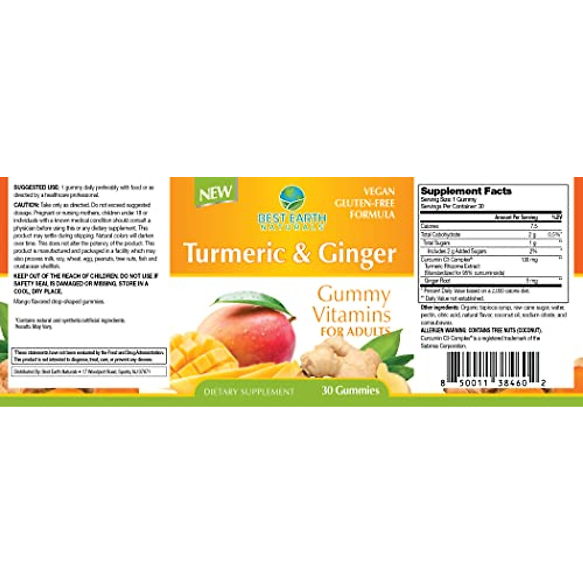 Best Earth Naturals Turmeric & Ginger Gummy Vitamins for Adults - Vegan Gummies with 95% Standardized Curcuminoids for Joint & Antioxidant Support, 30 Count