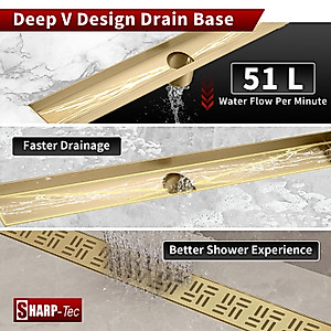 Sharp-tec Shower Drain, 32 inch Linear Shower Drain, Brushed 304 Stainless Steel Rectangular Shower Floor Drain with Adjustable Leveling Feet, Hair Strainer, cUPC Certified, ST-092-32G