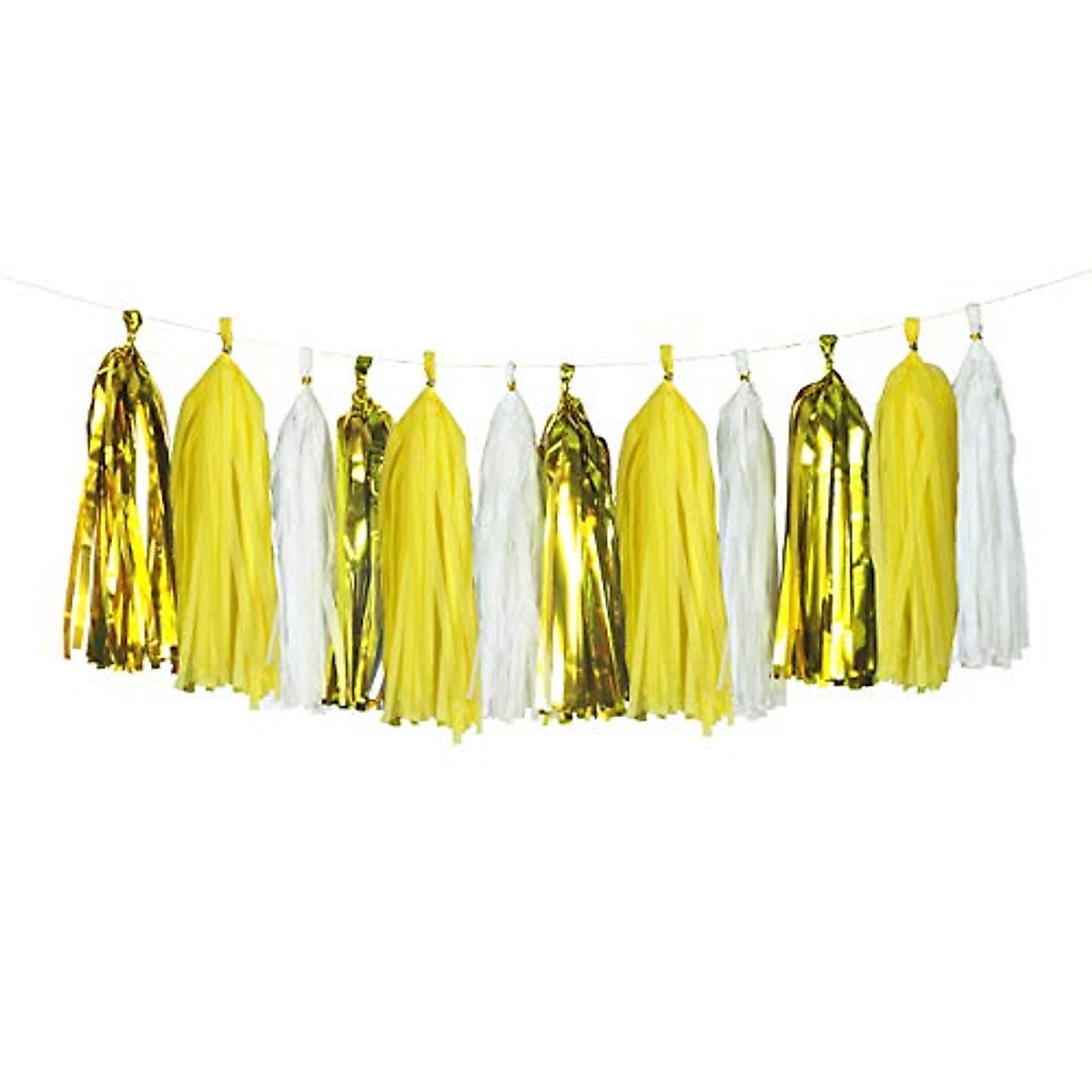 Yellow Birthday Party Decoration - 6 Hanging Fans & Birthday Banner & Decorative Circle Dot Garland & 12 Paper Tassels for Birthday Party, Baby Shower, Wedding etc.