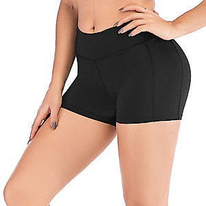 Shakumy Women High Waist Out Pocket Sports Stretch Gym Shorts Tummy Control Workout Running Yoga Athletic Shorts Hot Pants