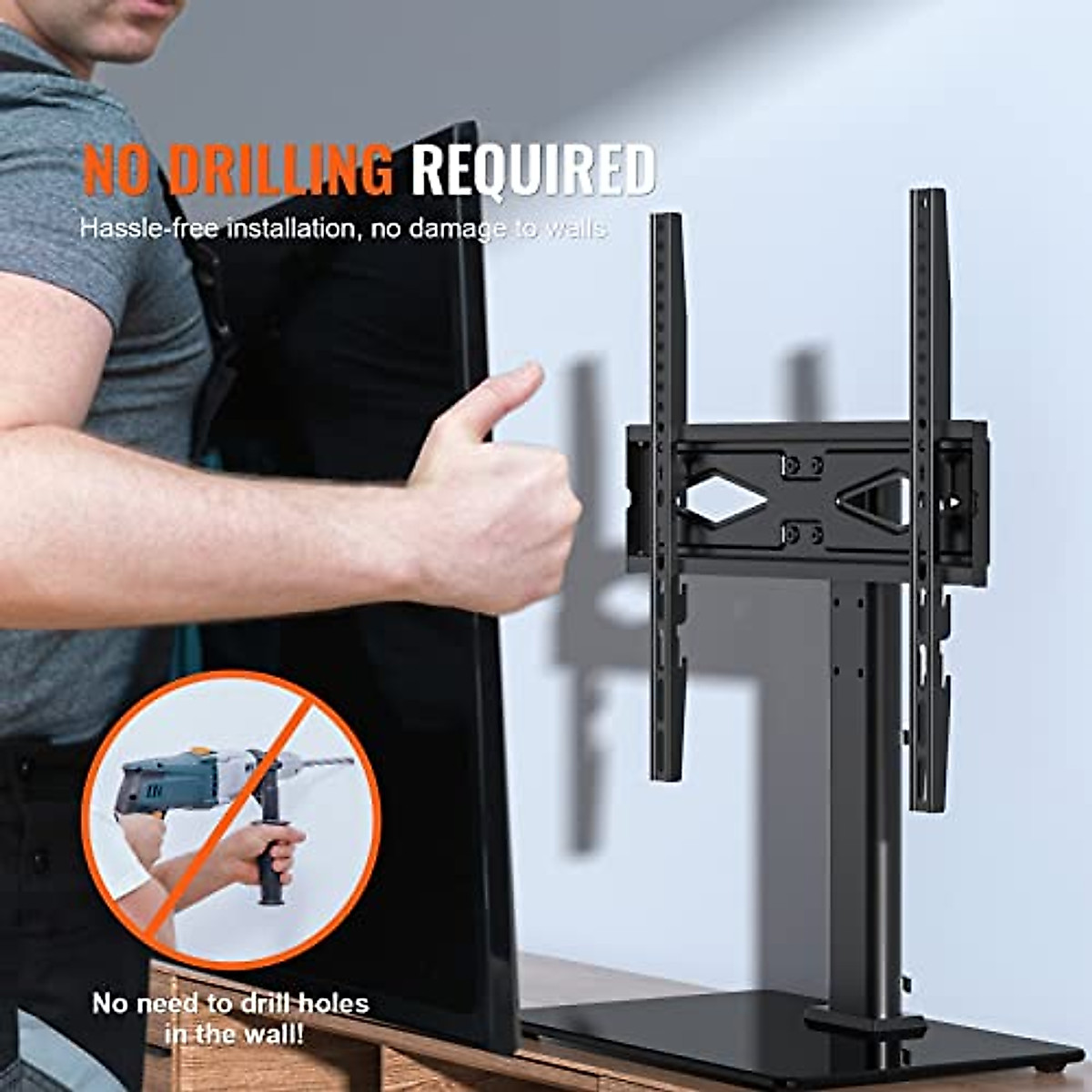 VEVOR TV Stand Mount, Swivel Universal TV Stand for 32-55 inch TV Screen up to 90lb, Height Adjustable Portable Floor TV Stand with Tempered Glass Base for Bedroom, Living Room, Max VESA 400x400mm