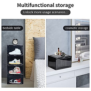 OMOPIN XL Shoe Storage Box,Drop Side Shoe Box,8 Pack Shoe Containers,Sneaker Display Case,Shoe Boxes Clear Plastic Stackable size13.4”x 10.6”x 8.3” Fit up to US 13 (Black 8 Pack)