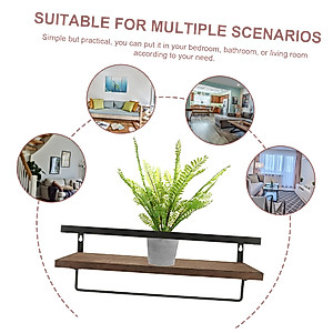 Cabilock 2pcs Metal Wall Kitchen Shelves Wooden Storage Shelf Wall Mounted Storage Rack Brown Wall-Mounted Shelf