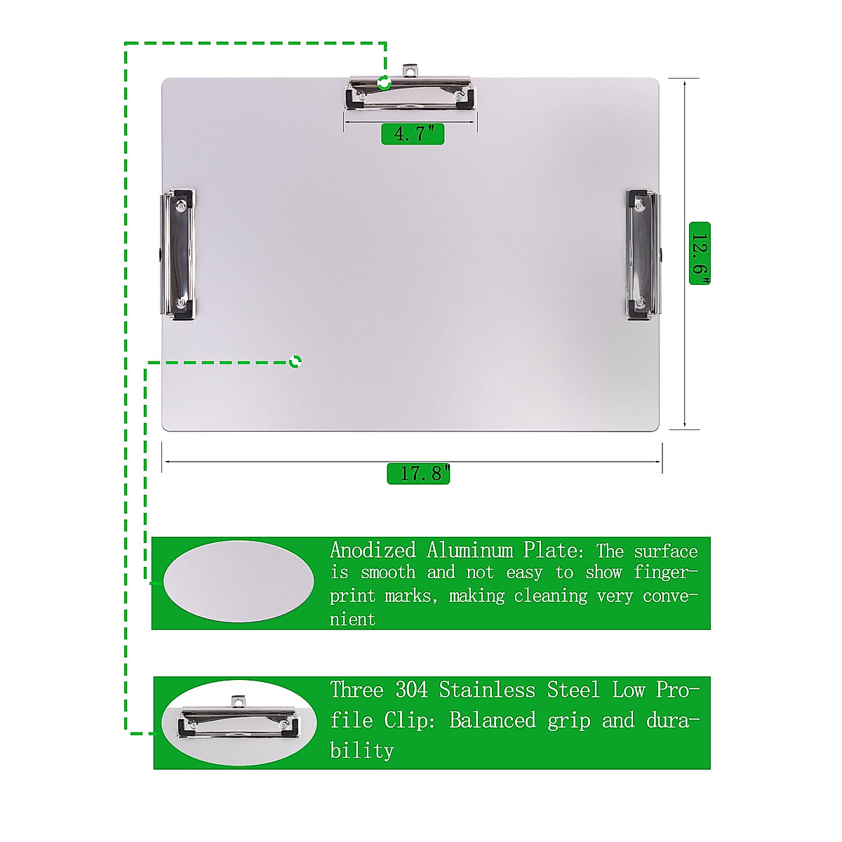 Three-Clip Landscape Clipboard,Metal Clip Board with Pen Holder,11x17 Inche Aluminum Clipboards,Classroom Must Haves Sketch Board,Drawing Clipboard for Artists