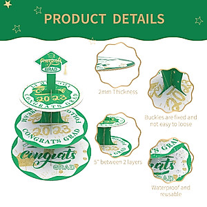 Class of 2023 3-Tiered Graduation Cupcake Stand for 24 Cupcakes, Disposable Cupcake Tower Stand, Perfect for Grad Themed Party Decor Graduation Dessert Favors Supplies (Green)