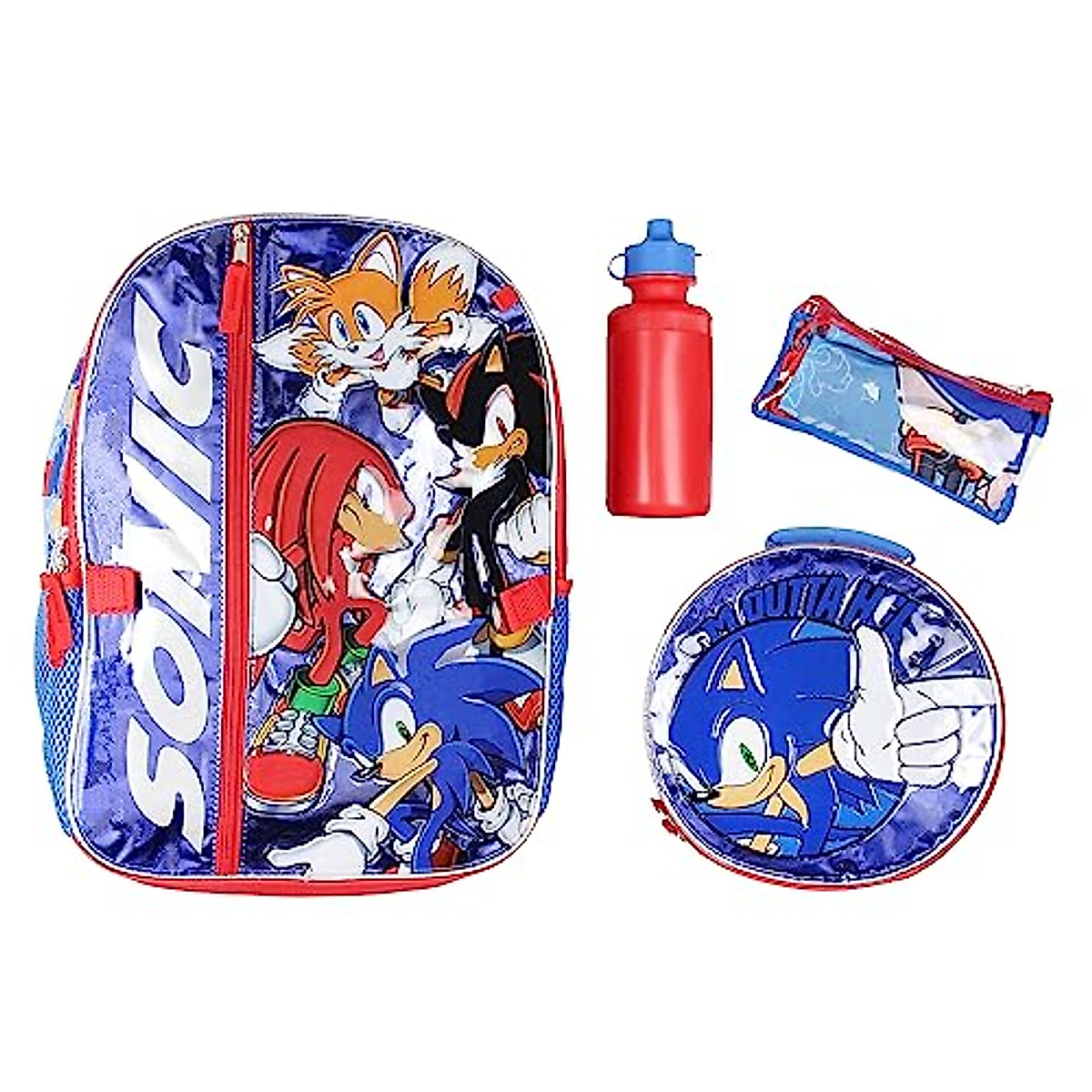 Sonic The Hedgehog Backpack 16" Fast Molded Lunch Box Cinch Bag 5PC Set