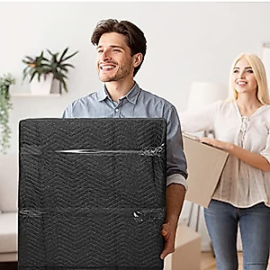 12 Moving Packing Blankets - 80 x 72 Inches (65 lb/Dozen) Heavy Duty Moving Pads for Protecting Furniture Professional Quilted Shipping Furniture Pads Black