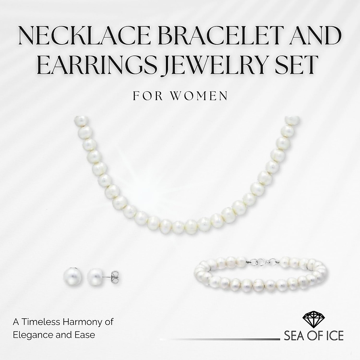 SEA OF ICE Freshwater Cultured Pearl 5mm-6mm Necklace Bracelet and Stud Earrings Silver Jewelry Set for Women