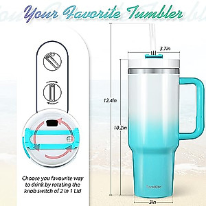 40 oz Tumbler with Handle, Upgraded Insluated Stainless Steel Tumbler with Lid and Straw, Double Wall Travel Coffee Mug Iced Cup, Keeps Cold for 34 Hours, Dishwasher Safe, BPA Free, Fairyland Green