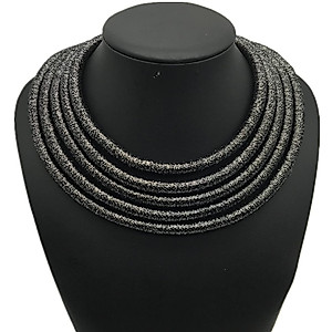 COLORFUL BLING Handwoven African Tribal Multilayer Chunky Statement Necklace Egypt Bib Collar Choker Costume Party Jewelry Accessories for Women-black
