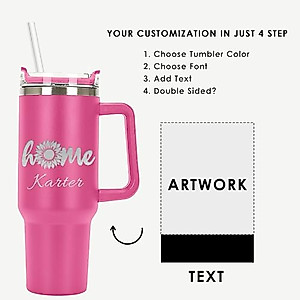 LifGif Home Sunflower Personalized Tumbler 40 oz Laser Engraved, Insulated Cup with Handle, Lid and Straw, Stainless Steel Large Vacuum Insulated, Custom Gift for Birthday, women, mom, sister