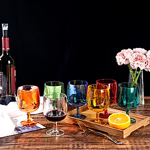 KOXIN-KARLU Classic Stackable 12 ounce Plastic Stem Wine Glasses Acrylic Glasses, set of 6 Multicolor