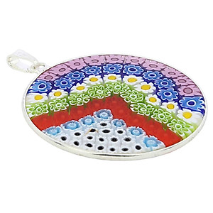 GlassOfVenice Murano Glass Millefiori Pendant in Silver Frame 1-1/2"