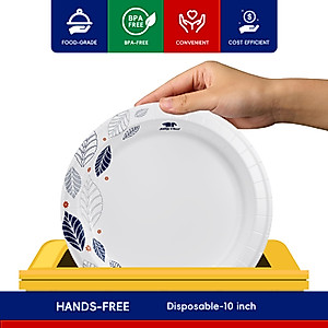 JOLLY CHEF 140 Count Paper Plates 10 inch Soak Proof, Cut Proof, Heavy Duty Leaf Printed Disposable Paper Plates for Everyday Use