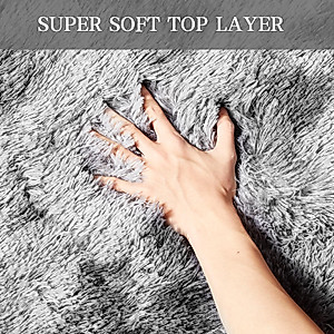 Luxury 8x10 Large Area Rugs for Living Room, Super Soft Fluffy Modern Bedroom Rug, Big Indoor Thick Soft Nursery Rug, Non-Skid Nursery Faux Fur Carpet for Kids Room Home Décor，Tie-Dyed Light Grey
