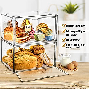 ONLYOILY 2PCS Upgrade Large Bread Box for Kitchen Countertop, Plastic Bread Box Bread Holder, Stackable Double Layer Bread Storage Container, Clear Bread Boxes for Kitchen Countertop, Pantry Storage