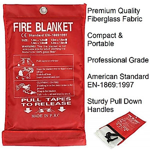 Fire Blanket For Home XL - 59 x 59 Fire Blankets Emergency For People Fire Retardant Blanket Fire Shelter Large Suppression Fiberglass Kitchen Home Restaurant House Fire Proof Survival Safety Reusable