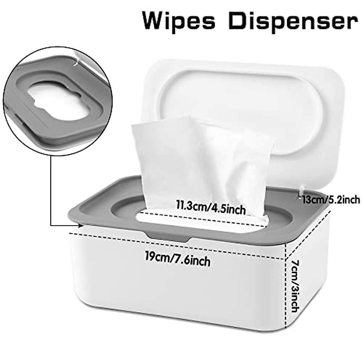 NOVWANG Wipes Dispenser Baby Wipe Holder with Lids, Keeps Wipes Fresh, Refillable Wipes Container with Sealing Design, Bathroom Tissues Wipes Case Box, Grey