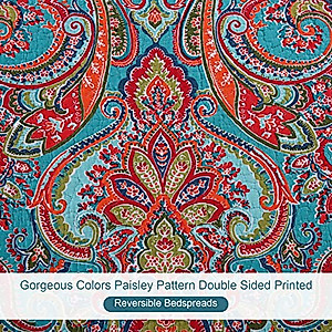 Qucover Quilts Queen Size 3-Piece Paisley Bedspread Quilt Sets, Soft Cotton Microfiber Quilt Bedding Set with 2 Pillowcase, Lightweight Bedspread for Queen Beds, 90x98 Inch