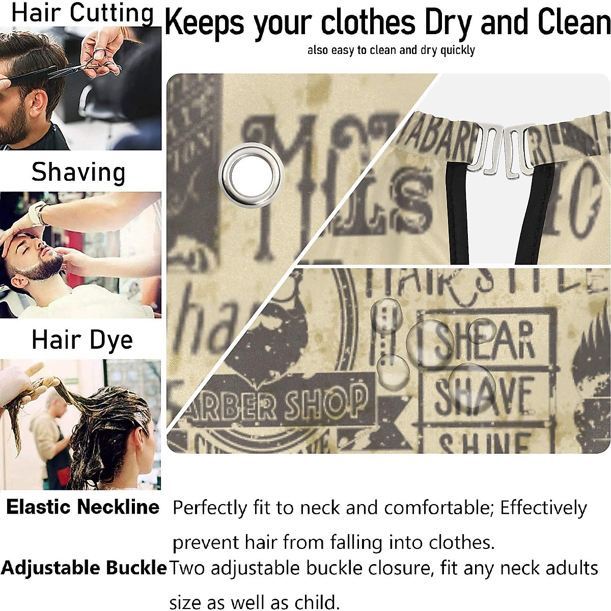 visesunny Vintage Hairdressing Pattern Barber Cape Anti-Static Hair Cutting Cape with Snap Closure Professional Salon Polyester Beard Shaving Bib Water-Resistant Hairdressing Cape Adjus