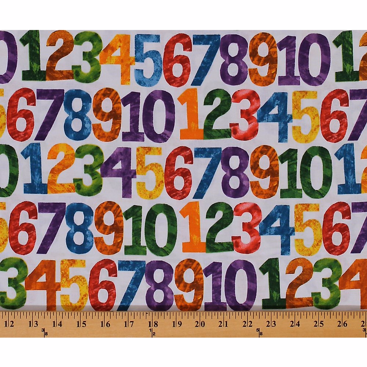 Cotton 123 to The Zoo Counting Eric Carle Children's Books Colorful Numbers on White Kids Cotton Fabric Print by The Yard (a-8239-x)