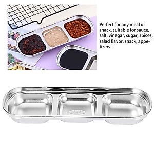 Stainless Steel Sier Sauce Dish Seasoning Dish Snack Plate Divided Food Dipping Bowl Kitchen Tableware for Salt Vinegar Sugar(3 Grids)