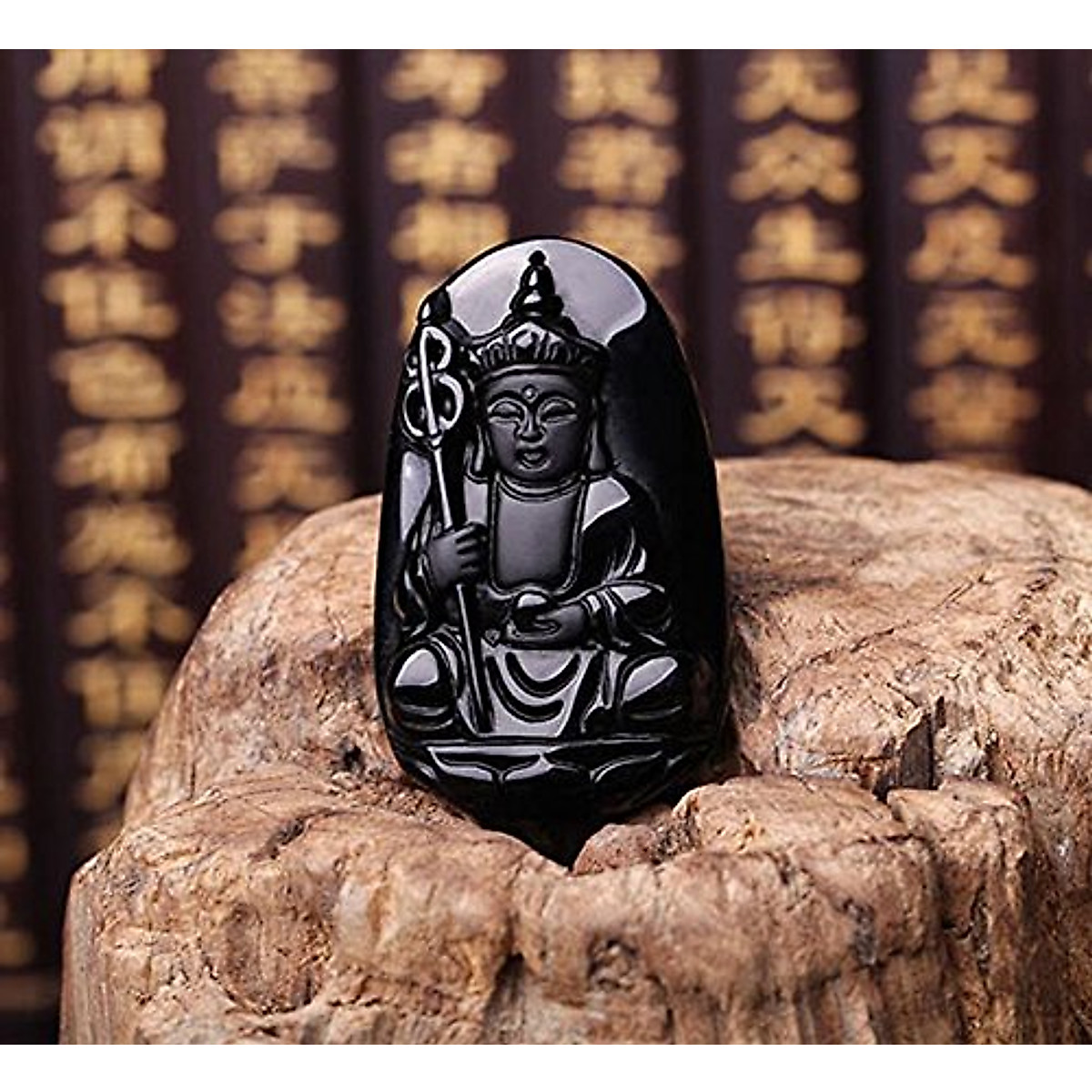 Ksitigarbha Natural Obsidian Amulet Pendants