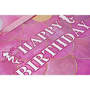 Jaywayang 12.6" Large Pink Mermaid Happy Birthday Gift Bag with Card, Tissue Paper and Tag for Kids Girls Birthday Party.