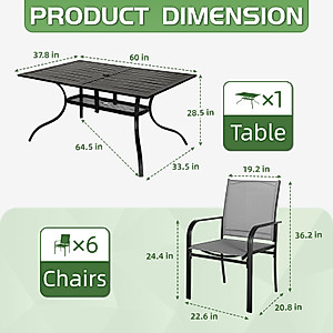 SUNCROWN 7 - Piece Outdoor Dining Set, Patio Furniture Set with 6 x Textilene Dinning Chairs and 1 Steel Slat Metal Bistro Table for Lawn Garden Backyard Deck, Grey