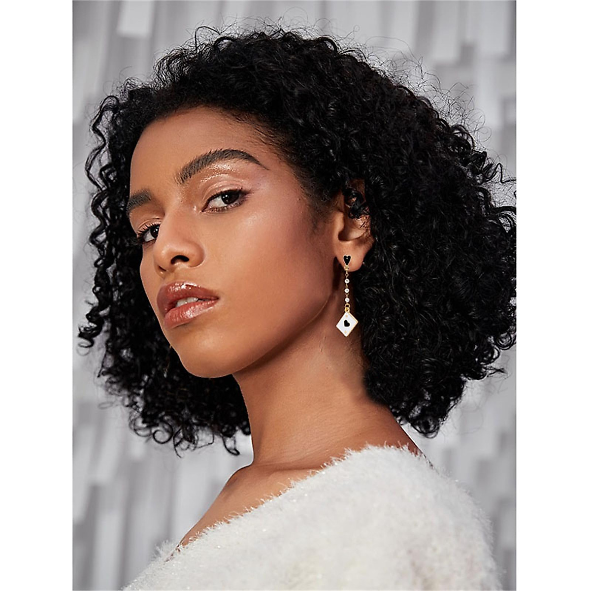 MALOYANVE Asymmetric Clock Poker Dangle Earrings Creative Playing Cards Red Hearts A Long Pentagram Alarm Clock Drop Earrings for Women Birthday Gambling Casino Jewelry Gifts (Black)