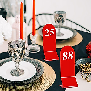 Geetery 100 Pcs Acrylic Table Numbers 1-100 Double Sided Table Number Cards Wedding Table Number Stands Restaurant Table Tent Table Number Signs for Party Banquets Supplies, 2.36 x 6.3 Inch (Red)
