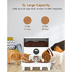 Espelho Elevated Automatic Cat Feeders for 2 Cats, 5L Timed Cat Food Dispenser with 2-Way Splitter & 2 Stainless Steel Bowls Programmable Pet Feeder for Cats & Dogs 10S Voice Recorder