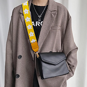 weiwei Wide Purse Strap Replacement,Flower Adjustable Guitar Style Bag Straps for Women Crossbody Handbags,Yellow Leather Design at The End