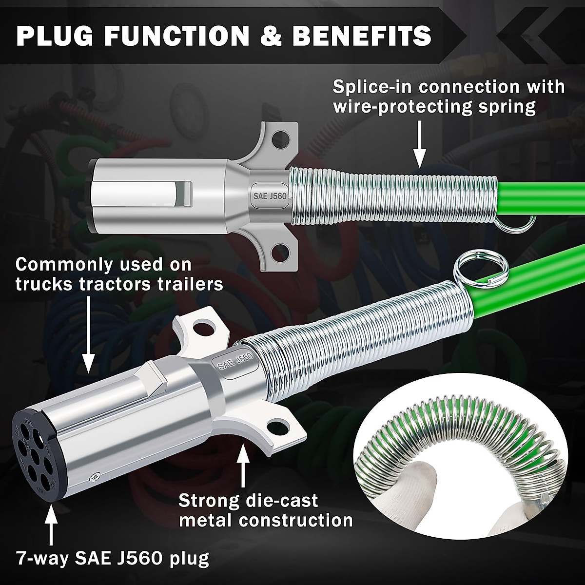 CheeMuii 15Ft Coiled Air Brake Hoses & ABS Electrical Power Wire Assembly with Tender Spring Kit and Gladhands & Handles 3 in 1 Semi Truck Air Lines Kit Include 7 Way Trailer Cord and Air Hoses