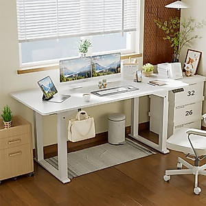 Shahoo Electric Standing Desk 4 Legs, 71 x 28 Inches Height Adjustable Table with Strong Dual Motor, Computer Workstation with Memory Preset for Home Office, White