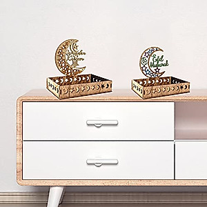 Ochine Ramadan Wood Tray Eid Ramadan Mubarak Square Wooden Serving Tray Eid Mubarak Trays Decoration DIY Wooden Serving Trays Food Dessert Tray Ramadan Decor Gift for Home Table Party Supplies