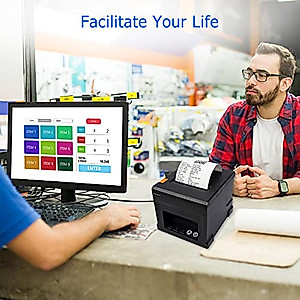 NetumScan 80mm POS Receipt Printer 300mm/s USB Thermal Receipt Printer with Auto Cutter Cash Drawer, USB Ethernet Interface, Support Windows/Mac/Linux, Restaurant Kitchen Printer for ESC/POS