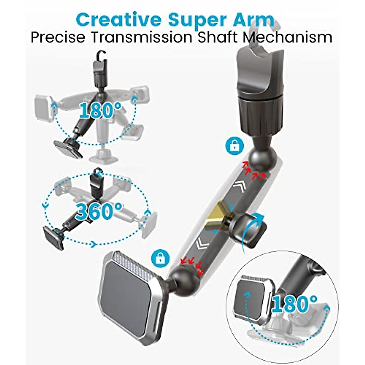 APPS2Car Magnetic Phone Car Mount Transmission Shaft Rearview Mirror Phone Holder for Car [Multi-Pivots 2023 Upgraded] Low Profile Long Arm Strong Magnets Adjustable Angles & Heights for All Phones