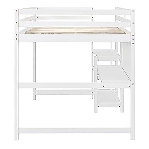 CITYLIGHT Full Size Loft Bed with Desk and Shelves, Wood Full Loft Bed with Desk &Writing Board, Sapce Saving Loft Bed Full for Kids, Boys,Girls,Teens,White