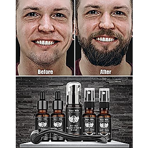 Beard Growth Kit, Beard Kit with Beard Roller, 2 Pack Beard Growth Oil & Growth Serum Spray, Beard Growth Wash, Beard Brush,Beard Comb, Stocking Stuffers Fathers Gifts for Men Dad Boyfriend