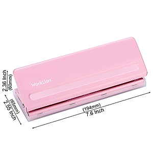 WORKLION Adjustable 6 Hole Punch: Metal Six Hole Puncher for Planners and 6-Ring Binders with 6 Sheet Capacity for A4 / A5 / A6 / Personal/Pocket Size (Pink)