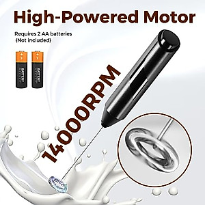 HealSmart Milk Frother Handheld, Battery Operated Whisk Maker with Stainless Steel Stand Hand Drink Mixer for Coffee, Lattes, Cappuccino, Matcha, Black