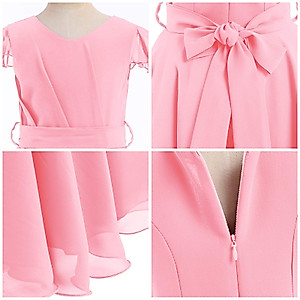 Embroidered Sequins Bowknot Flower Girls Tutu Princess Backless Dress for Kids Baby Christening Baptism Communion Birthday Pageant Party Wear Formal Wedding Dresses for Toddler Blush Pink 13-14 Years