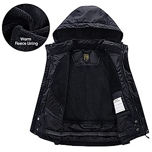 FREE SOLDIER Boys Girls Waterproof Ski Jacket Fleece Lined Warm Winter Snow Coat Kids Winter Jacket with Detachable Hood(Black,6-7/Boy)