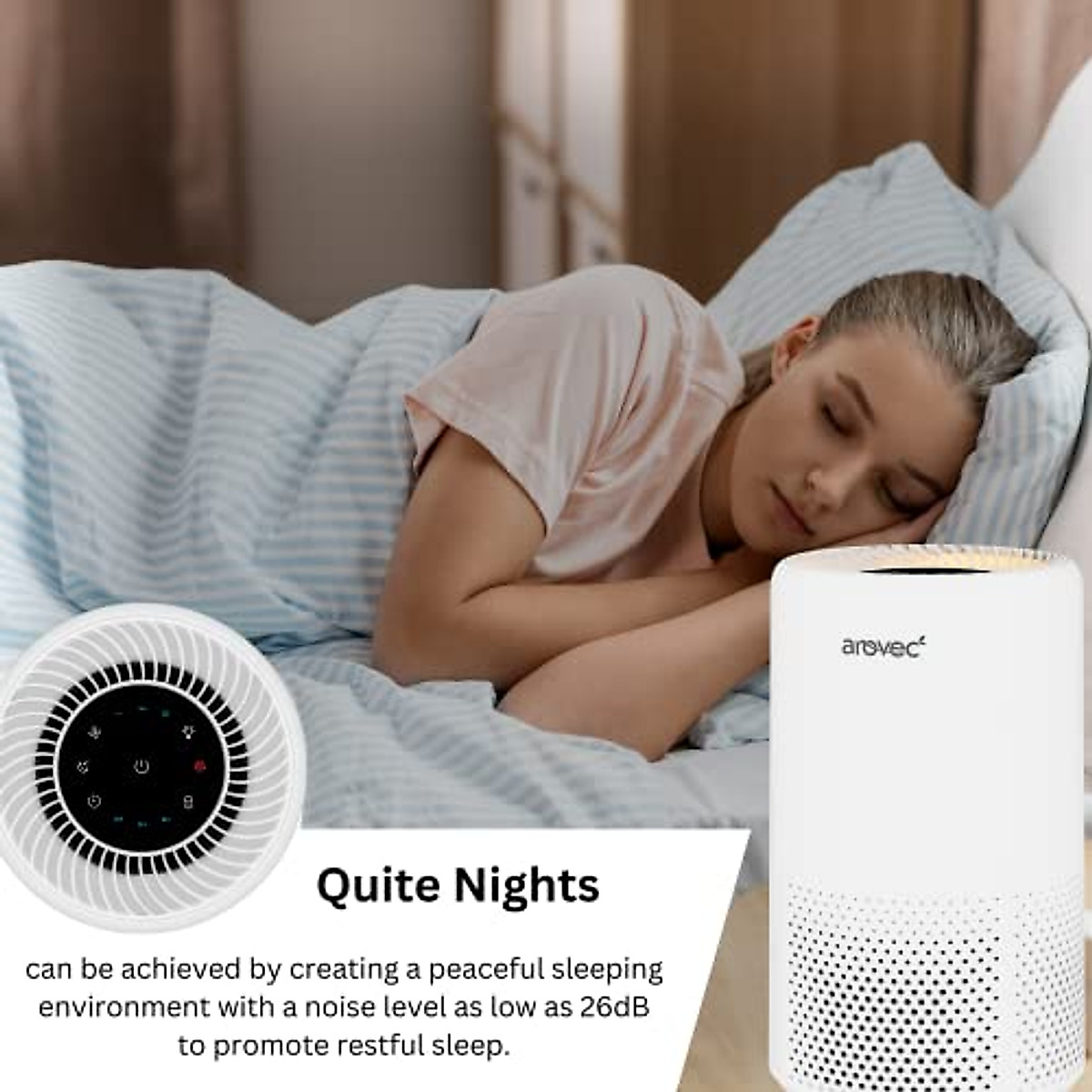 Air Purifiers for Home and Bedroom by AROVEC - True HEPA Air Filter to Eliminate Allergens, Asthma, Smoke, Odours, Pet Smell, Pollen, Mould, Dust, Sleep Mode, Timer, Aropure-200 (White)