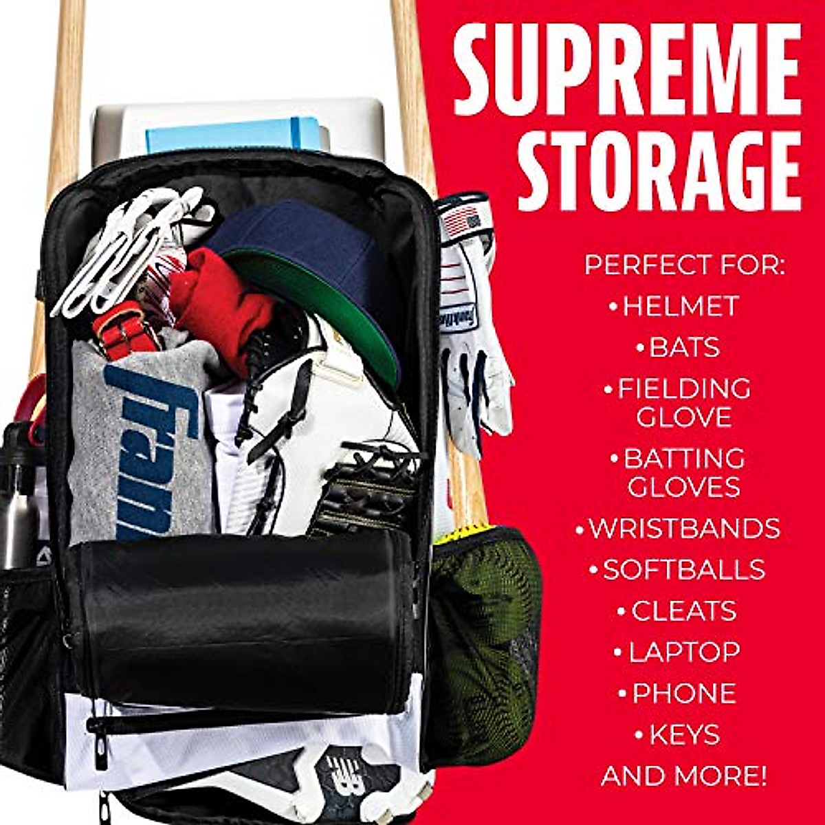 Franklin Sports Fastpitch Softball Bat Bag - USA Traveler Elite Bat Backpack - Girls + Women's Equipment Batpack - Fits Helmets, Cleats + (2) Bats - White