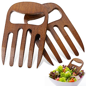 2 Pieces Bamboo Salad Hands, Salad Servers Bamboo Serving Hands Latest Gripper Design Salad Claws Set for Serving Salad, Pasta, Fruit on Your Kitchen Counter, 6 Inches (Coffee)