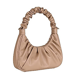 Womens Hobo Leather Top Handbag Cloud Pouch Crossbody Bag (Khaki)