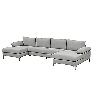 Casa Andrea Milano Modern Large Boucle U-Shape Sectional Sofa, Double Extra Wide Chaise Lounge Couch, Light Grey